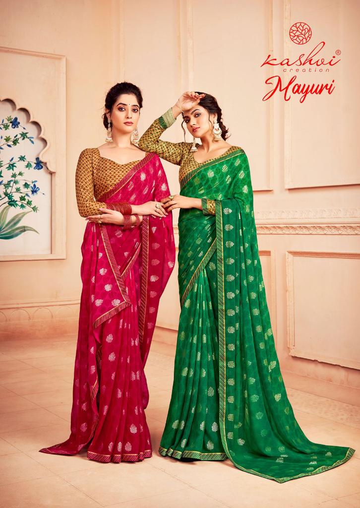 Kashvi Mayuri Georgette With Foil Print Saree Collection