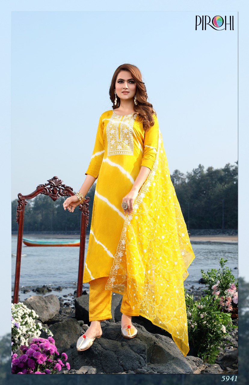 Pirohi Kesariya Designer Premium Silk Readymade For Wedding Wear Collection